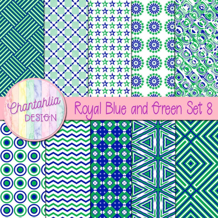 Free Royal Blue and Green Digital Papers with Patterned Designs