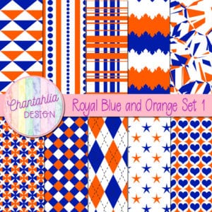 Free Royal Blue and Orange Digital Papers with Patterned Designs