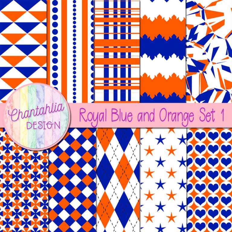 Free Royal Blue and Orange Digital Papers with Patterned Designs