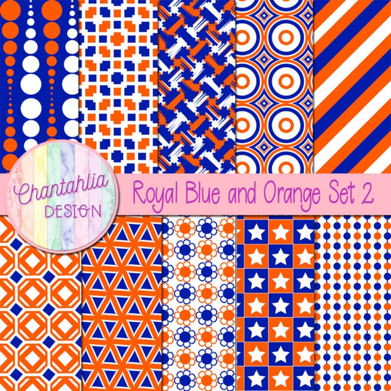 Free Royal Blue and Orange Digital Papers with Patterned Designs