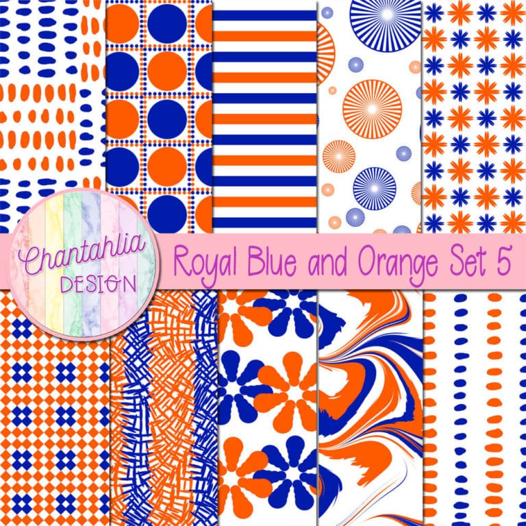 Free Royal Blue and Orange Digital Papers with Patterned Designs