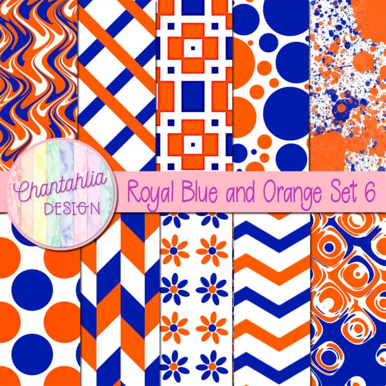 Free Royal Blue and Orange Digital Papers with Patterned Designs