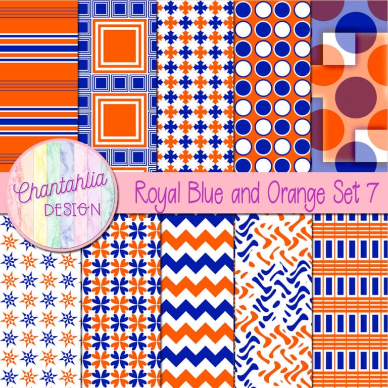Free Royal Blue and Orange Digital Papers with Patterned Designs