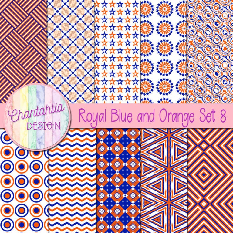 Free Royal Blue and Orange Digital Papers with Patterned Designs