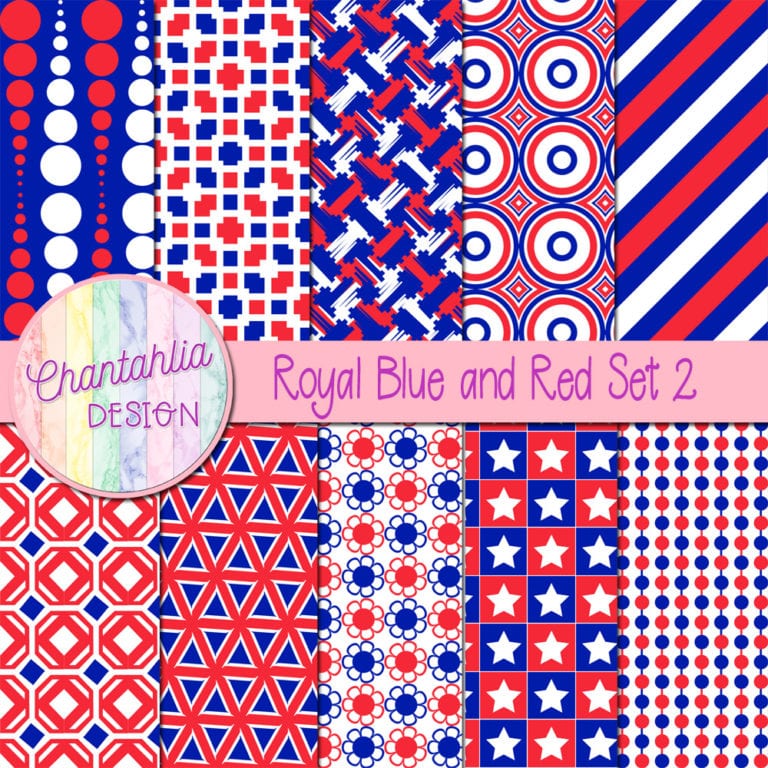 Free Royal Blue and Red Digital Papers with Patterned Designs
