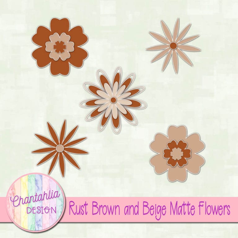 Free Rust Brown and Beige Matte Flowers for Digital Scrapbooking