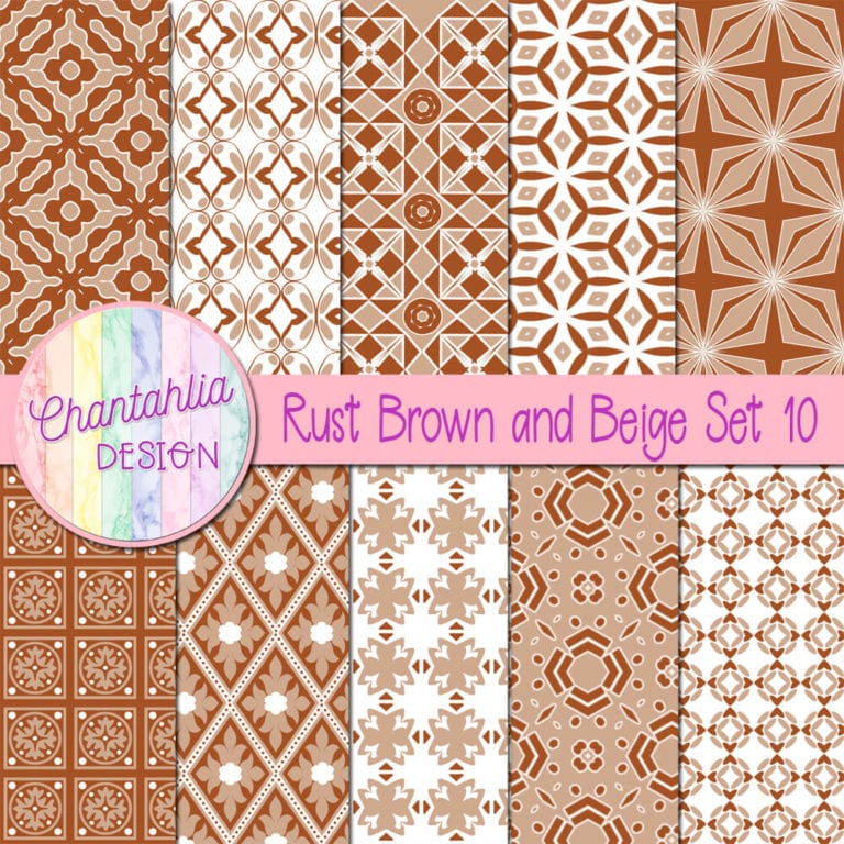 Free Rust Brown and Beige Digital Papers with Patterned Designs