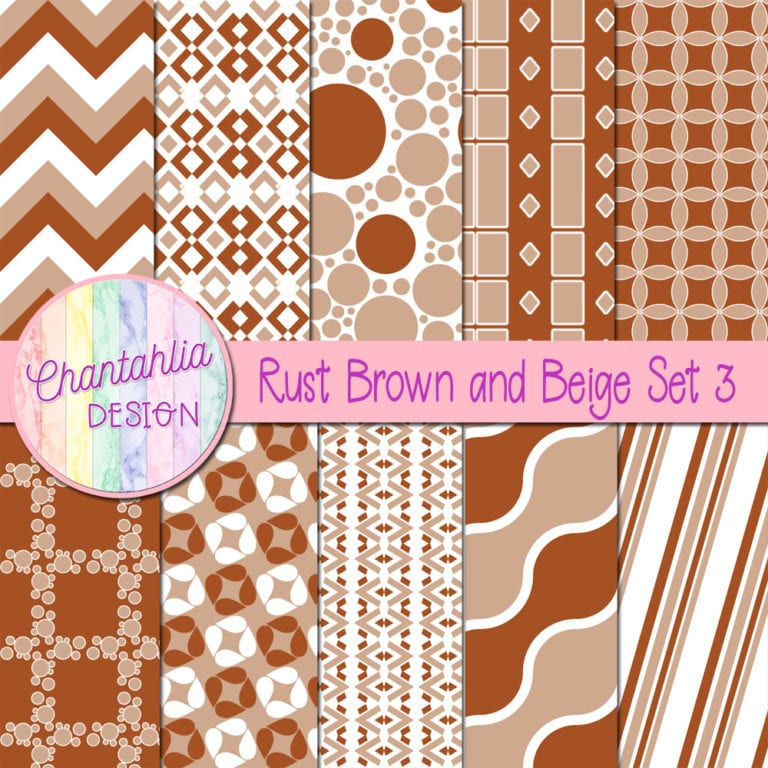 Free Rust Brown and Beige Digital Papers with Patterned Designs