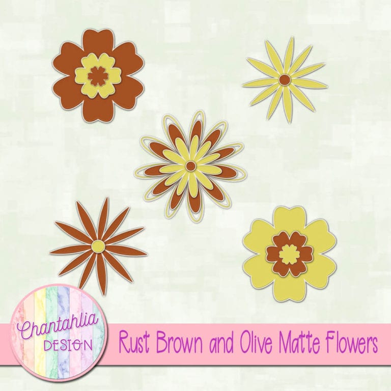 Free Rust Brown and Olive Matte Flowers for Digital Scrapbooking