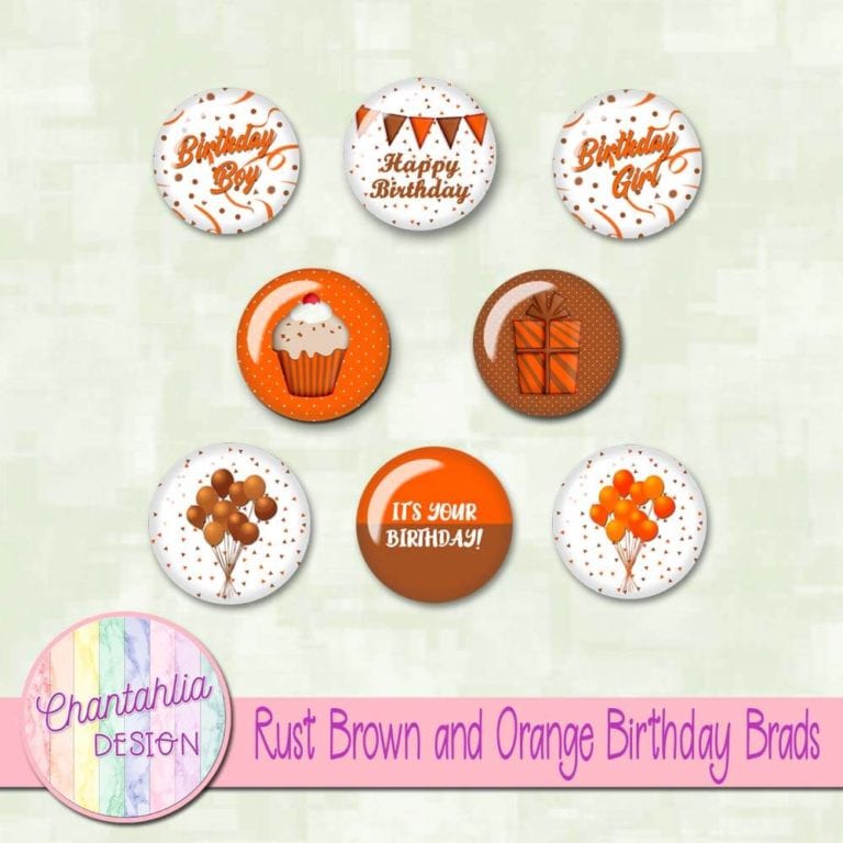 Free Rust Brown and Orange Birthday Brads for Digital Scrapbooking