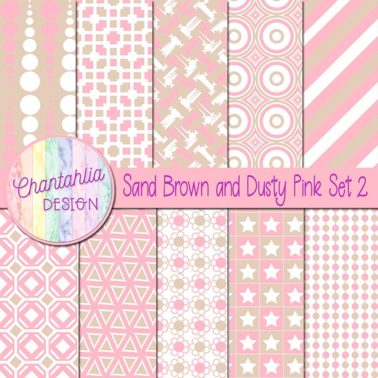 Free Sand Brown and Dusty Pink Digital Papers with Patterned Designs