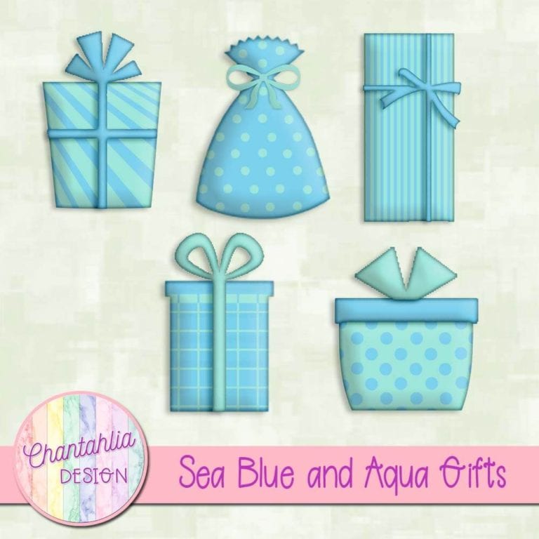 Free Sea Blue and Aqua Gifts for Digital Scrapbooking