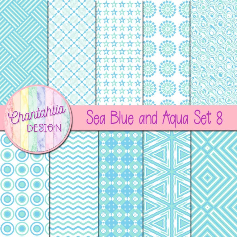 Sea Blue and Aqua Digital Papers Set 8 - Chantahlia Design