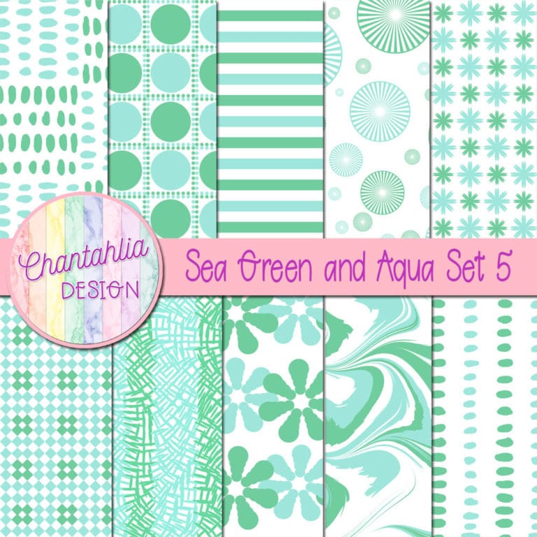 Free Sea Green and Aqua Digital Papers with Patterned Designs
