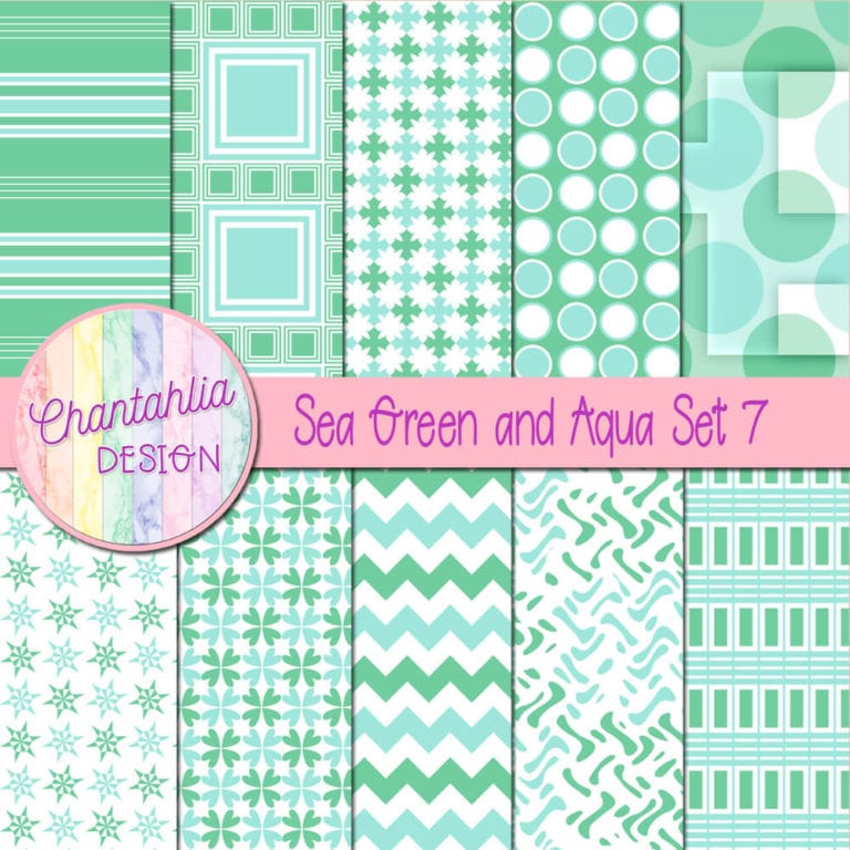 Free Sea Green and Aqua Digital Papers with Patterned Designs