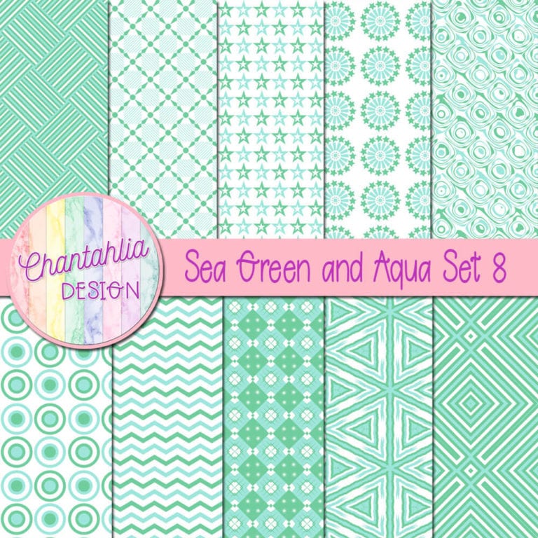 Free Sea Green and Aqua Digital Papers with Patterned Designs