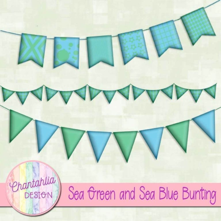 Free Sea Green and Sea Blue Bunting Design Elements for Digital Crafts