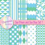 Free Sea Green and Free Sea Blue Digital Papers with Patterned Designs
