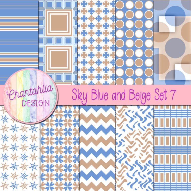 Sky Blue and Beige Digital Papers Set 7 - Chantahlia Design