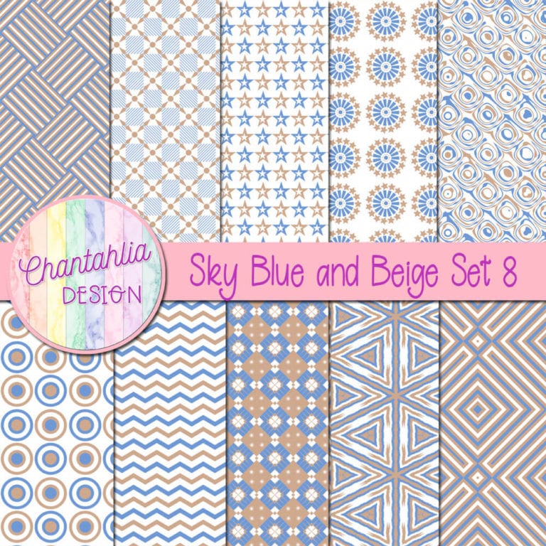 Free Sky Blue and Beige Digital Papers with Patterned Designs