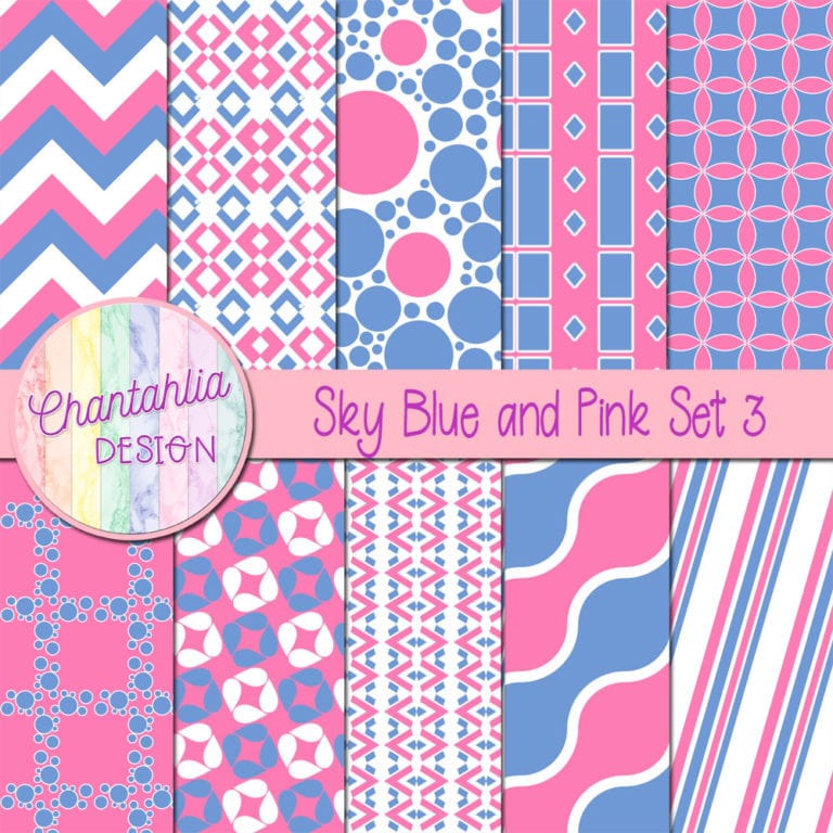 Free Sky Blue and Pink Digital Papers with Patterned Designs