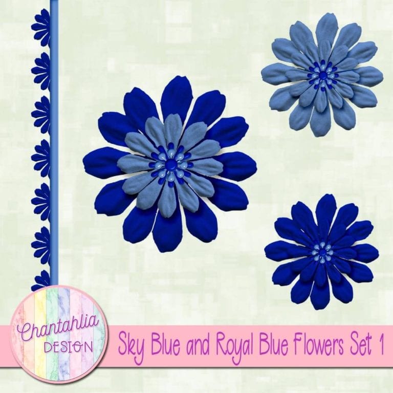 Free Sky Blue and Royal Blue Flowers for Digital Scrapbooking