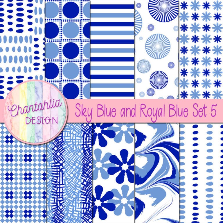 Free Sky Blue and Royal Blue Digital Papers with Patterned Designs