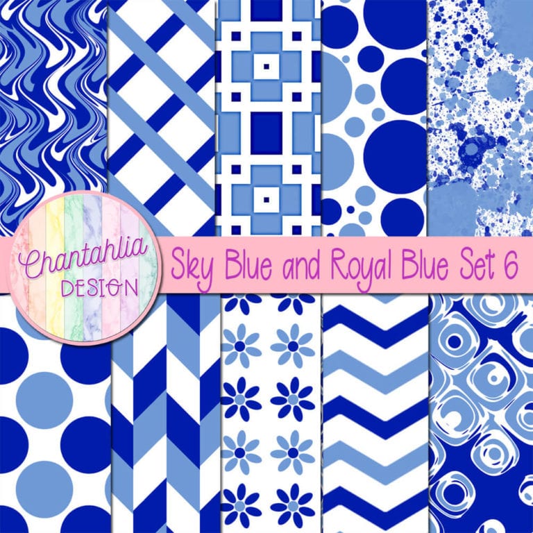 Free Sky Blue and Royal Blue Digital Papers with Patterned Designs