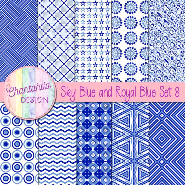 Free Sky Blue and Royal Blue Digital Papers with Patterned Designs