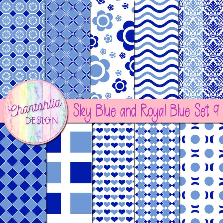 Free Sky Blue and Royal Blue Digital Papers with Patterned Designs