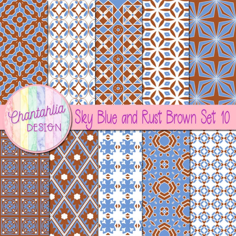 Free Sky Blue and Rust Brown Digital Papers with Patterned Designs