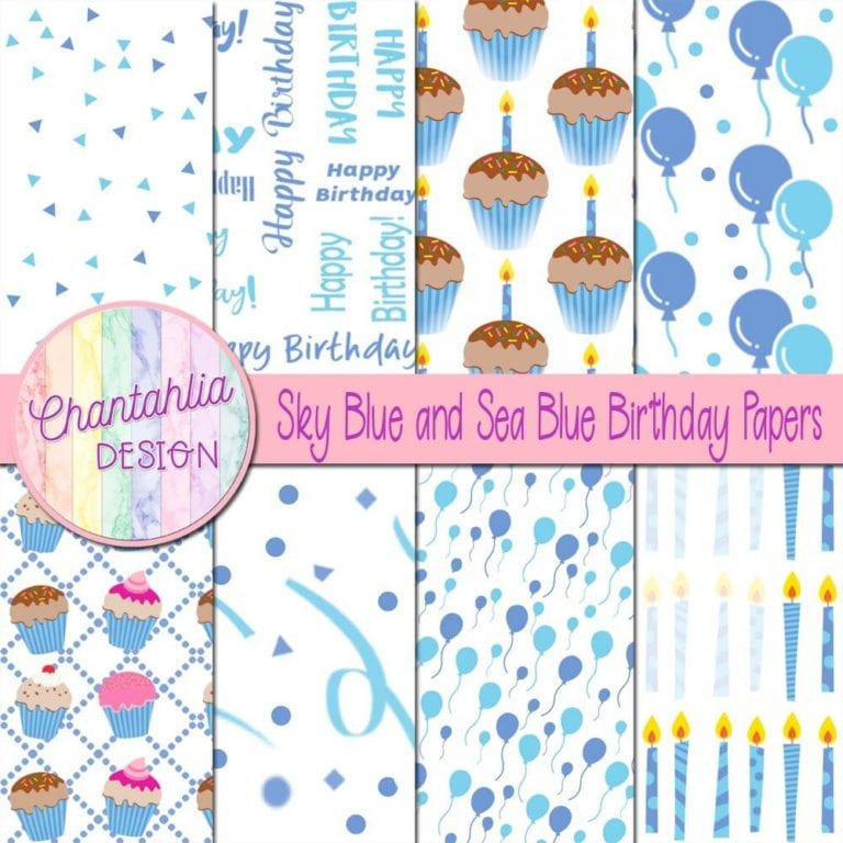 Free Sky Blue and Rust Brown Digital Papers with Birthday Designs