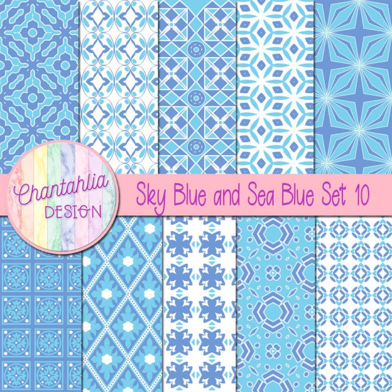 Free Sky Blue and Sea Blue Digital Papers with Patterned Designs