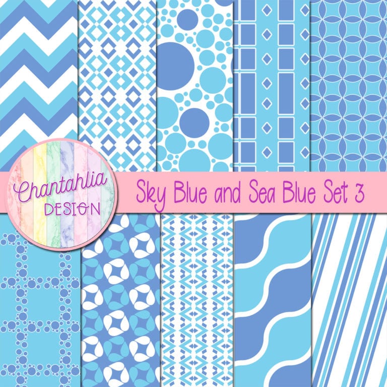 Free Sky Blue and Sea Blue Digital Papers with Patterned Designs
