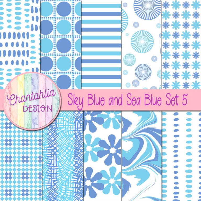 Free Sky Blue and Sea Blue Digital Papers with Patterned Designs
