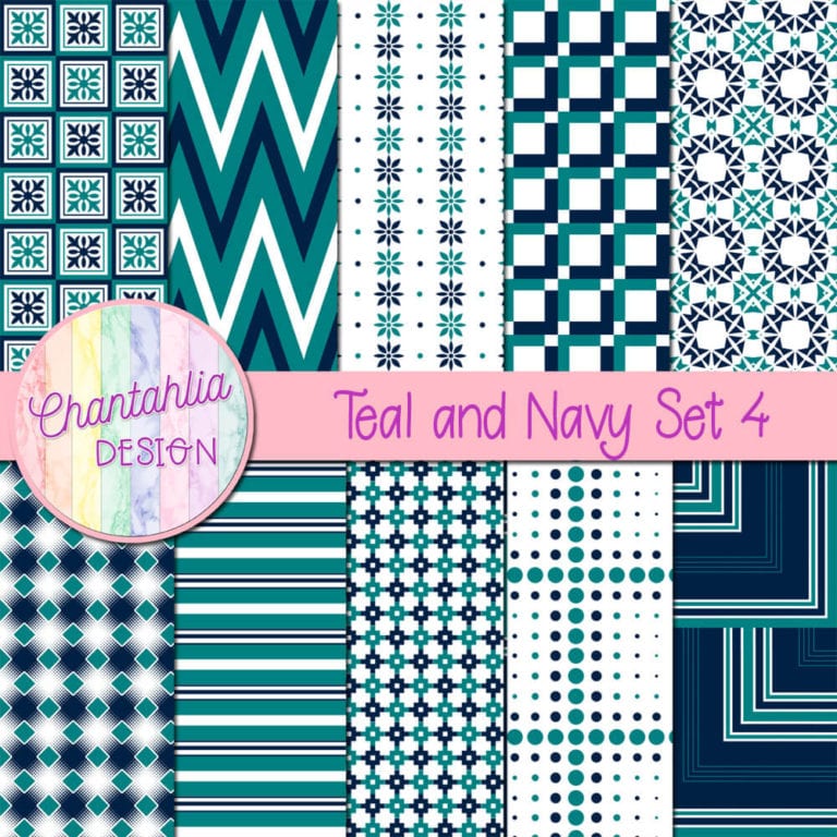 Free Sky Blue and Sea Blue Digital Papers with Patterned Designs