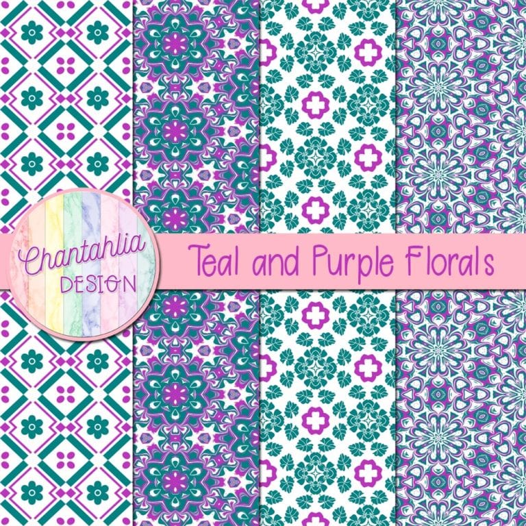 Free Teal and Purple Digital Papers with Florals Designs