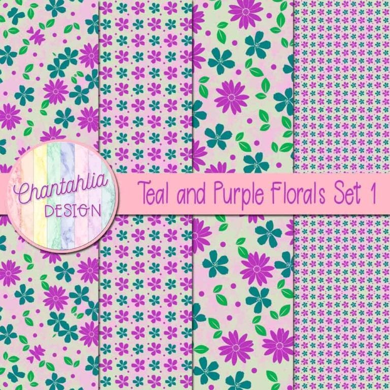 Free Digital Papers featuring Teal and Purple Floral Designs