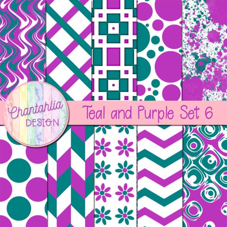 Free Teal and Purple Digital Papers with Patterned Designs