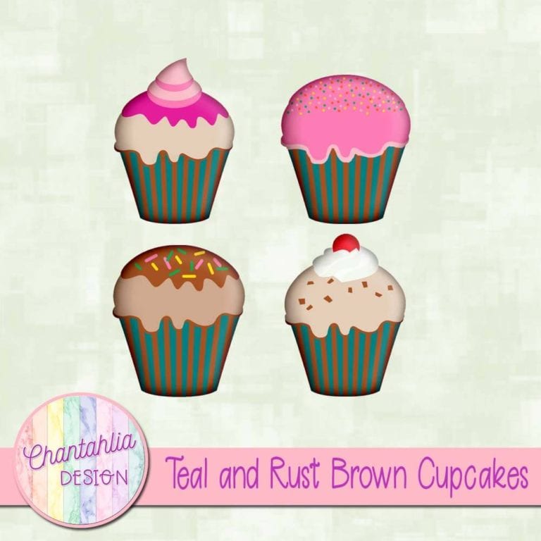 Free Teal and Rust Brown Cupcakes for Digital Scrapbooking