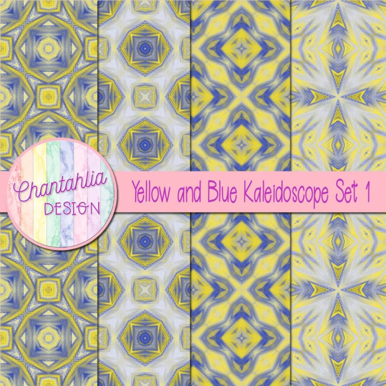 Free Yellow and Blue Kaleidoscope Digital Papers