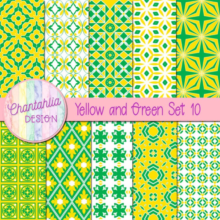 Free Yellow and Green Digital Papers with Patterned Designs
