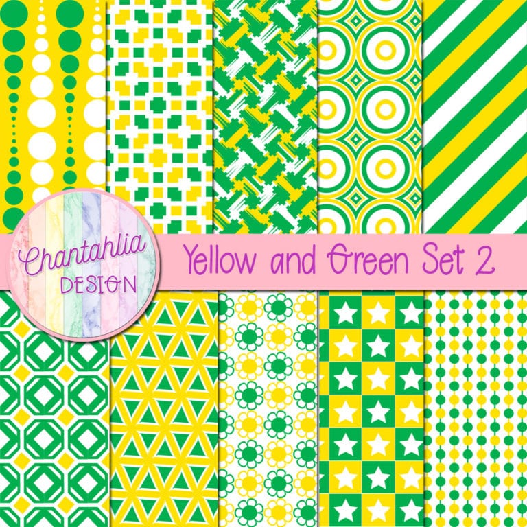Free Yellow and Green Digital Papers with Patterned Designs