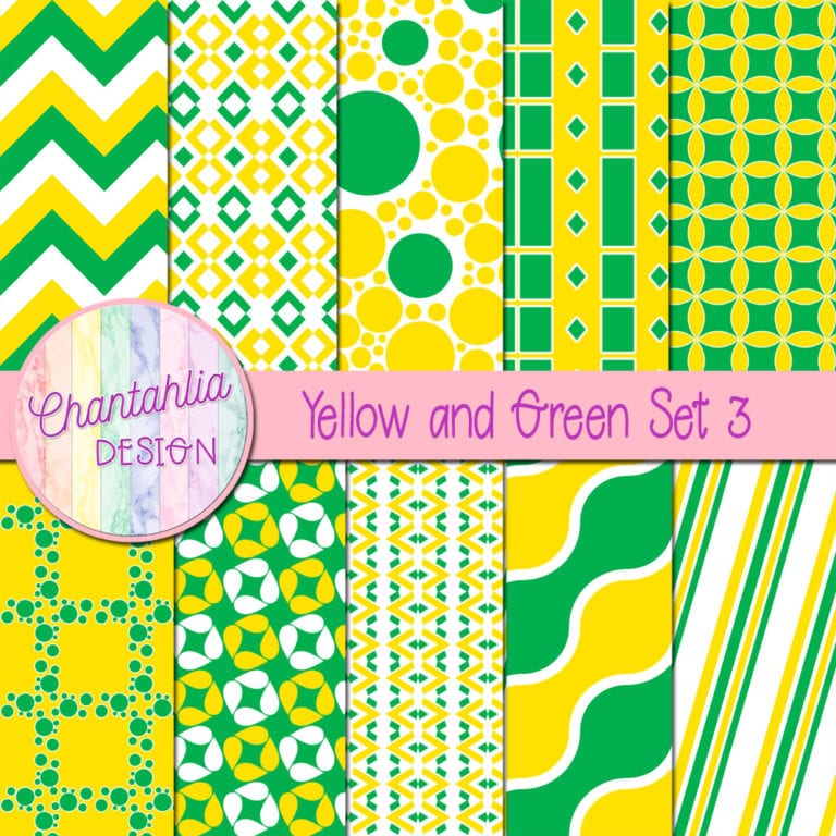 Free Yellow and Green Digital Papers with Patterned Designs