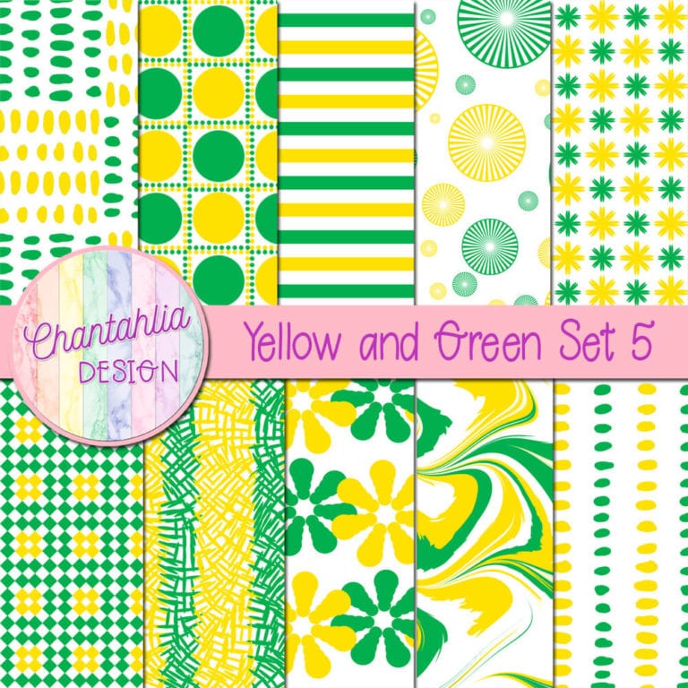 Free Yellow and Green Digital Papers with Patterned Designs