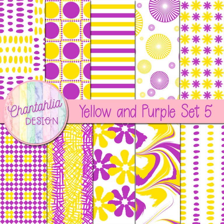 Free Yellow and Purple Digital Papers with Patterned Designs