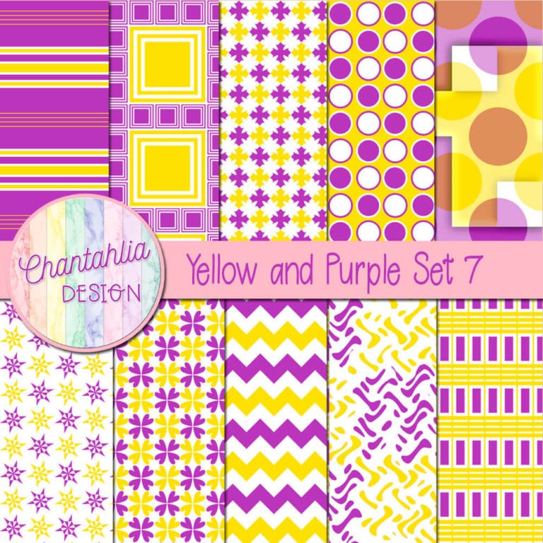Free Yellow and Purple Digital Papers with Patterned Designs