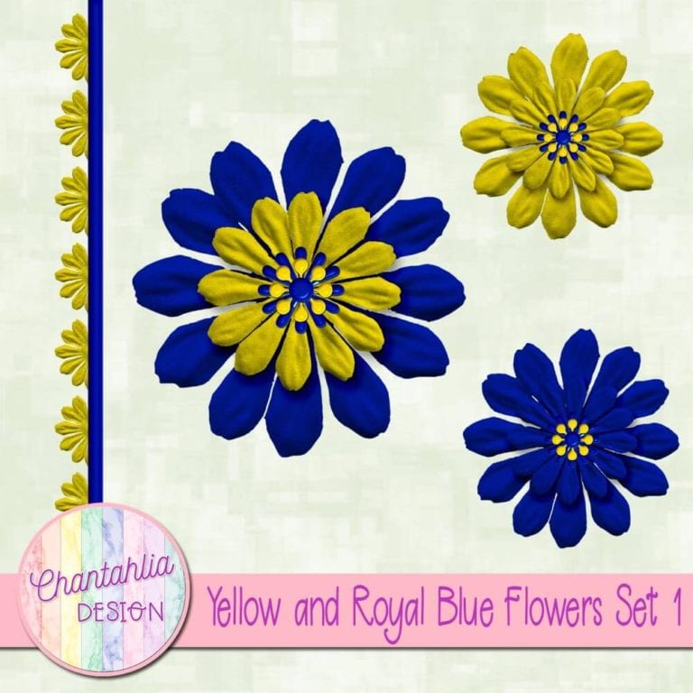 Free Yellow and Royal Blue Flowers for Digital Scrapbooking