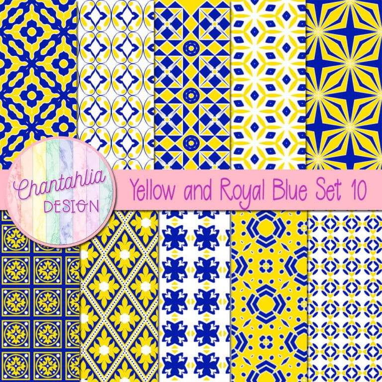 Free Yellow and Royal Blue Digital Papers with Patterned Designs