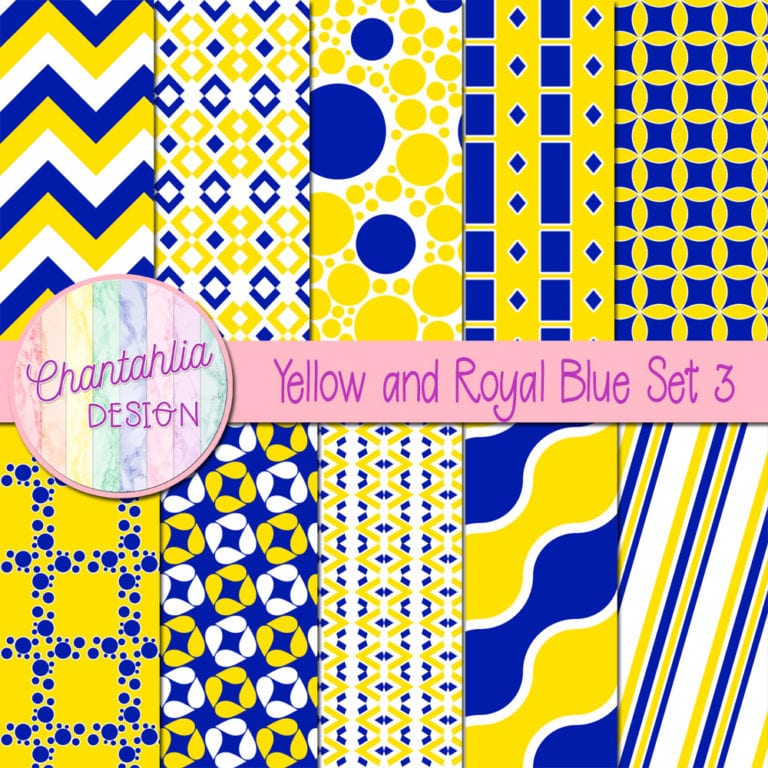 Free Yellow and Royal Blue Digital Papers with Patterned Designs
